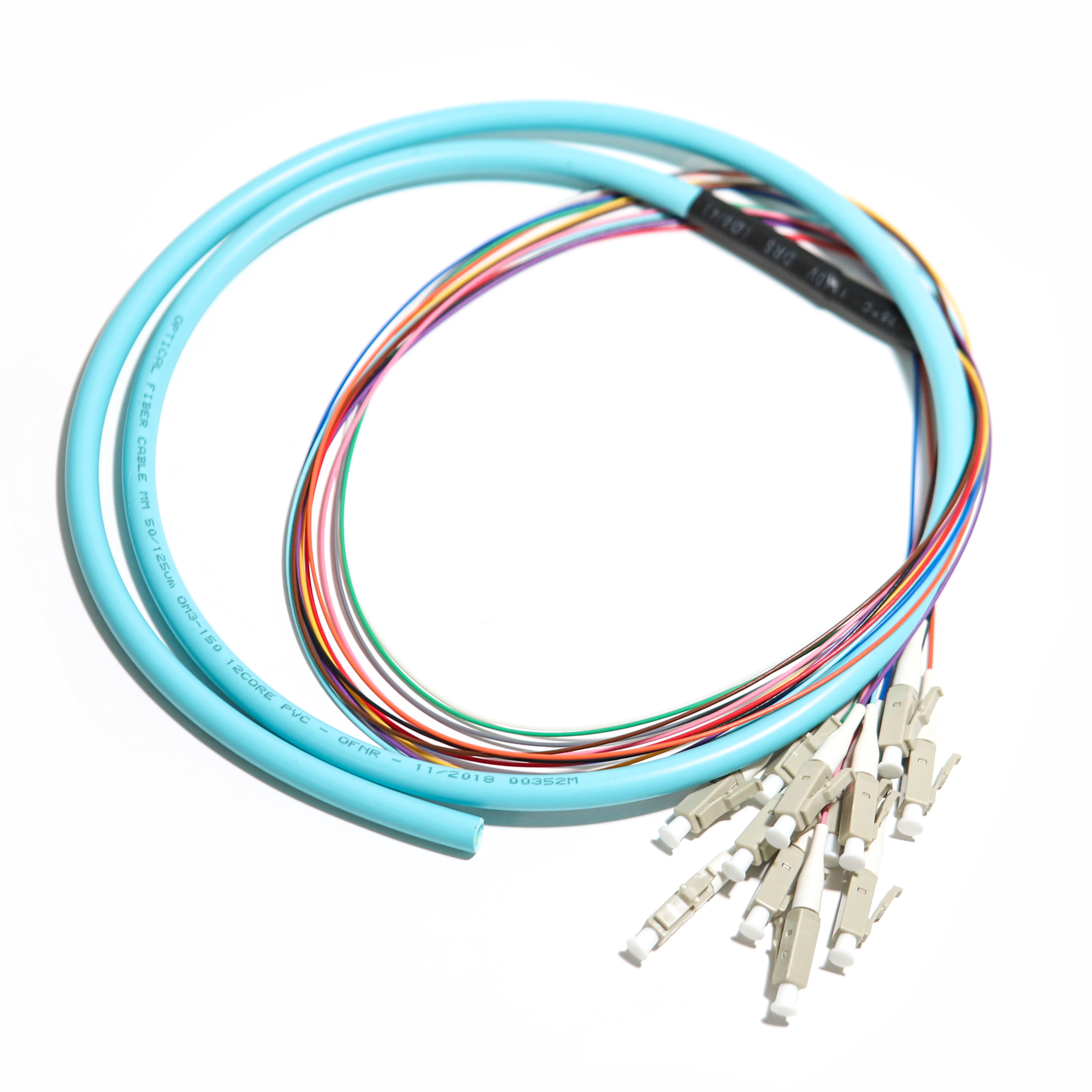 LSZH Optical Fiber Patch Cord Blue FC UPC 12 Core Fan Out Cable Grey Port